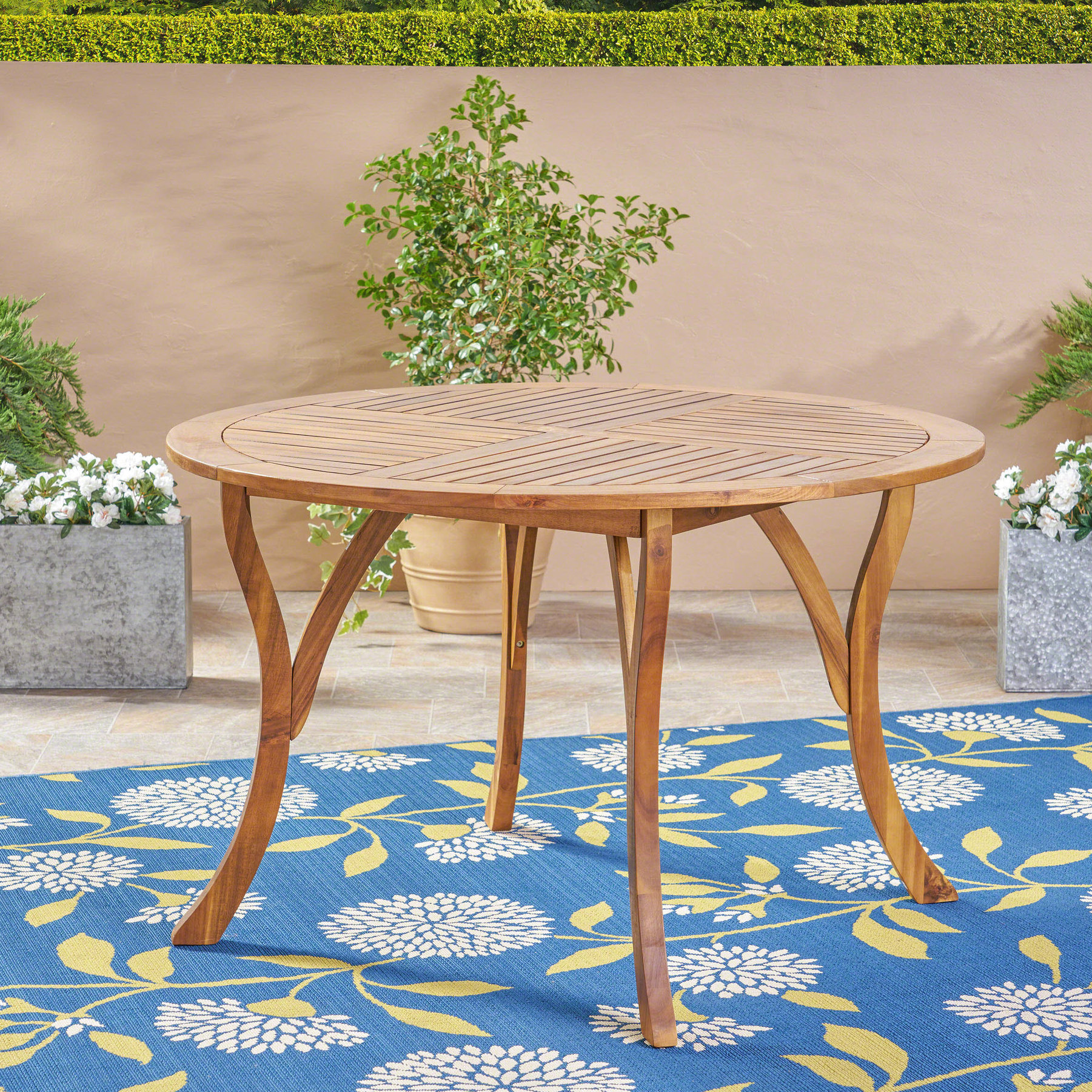 Latitude Run® 47 Outdoor Wood Table, Finish, Perpendicular Wooden Slats ...