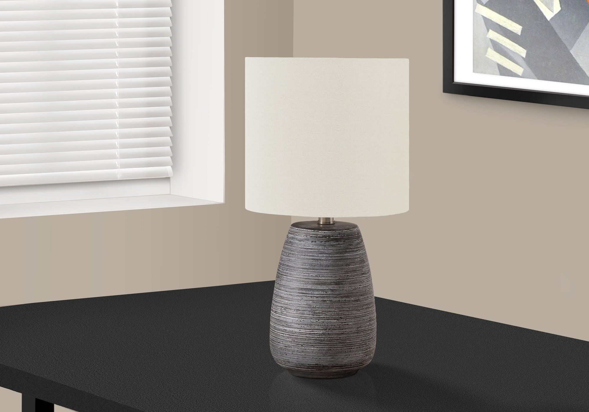 Ebern Designs Lighting, 19"H, Table Lamp, Grey Ceramic, Ivory / Cream ...