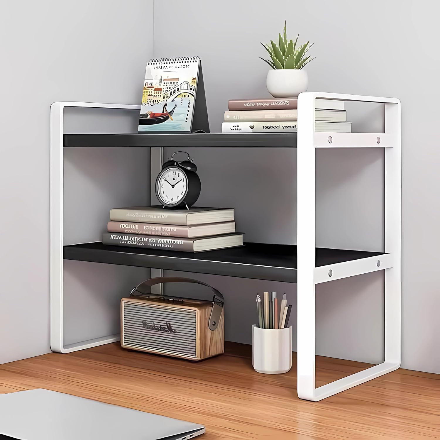 Latitude Run® Desktop Organizer Shelf, 2-Tier Multipurpose Wood Office ...