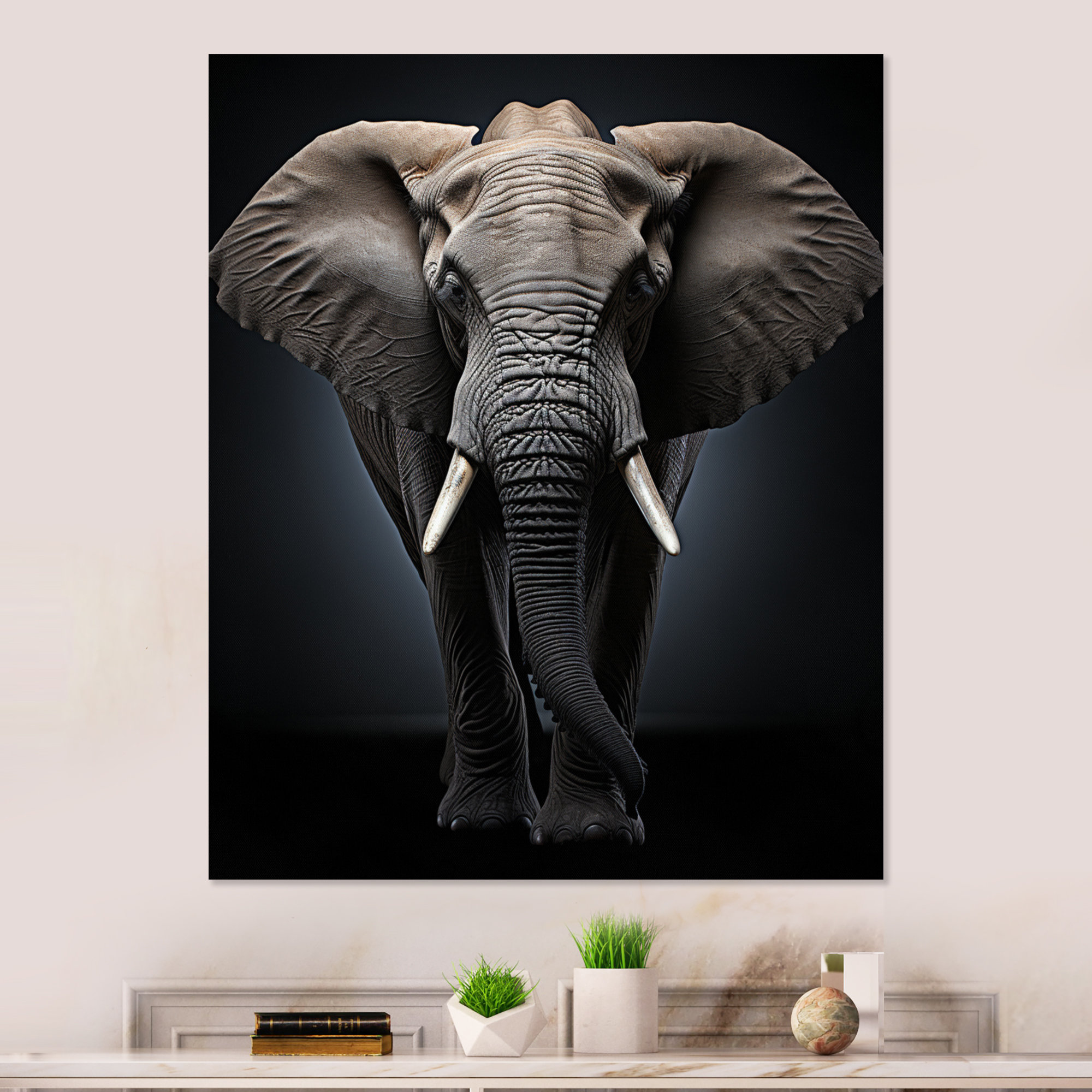 Ebern Designs Éléphant noir et blanc Étreinte de la force VII - animaux ...