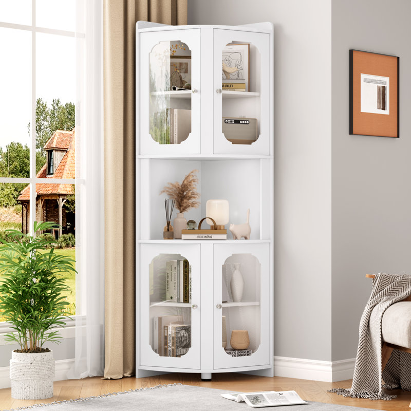 Willa Arlo™ Interiors Raunds Storage Corner Bookcase Glass Doors ...