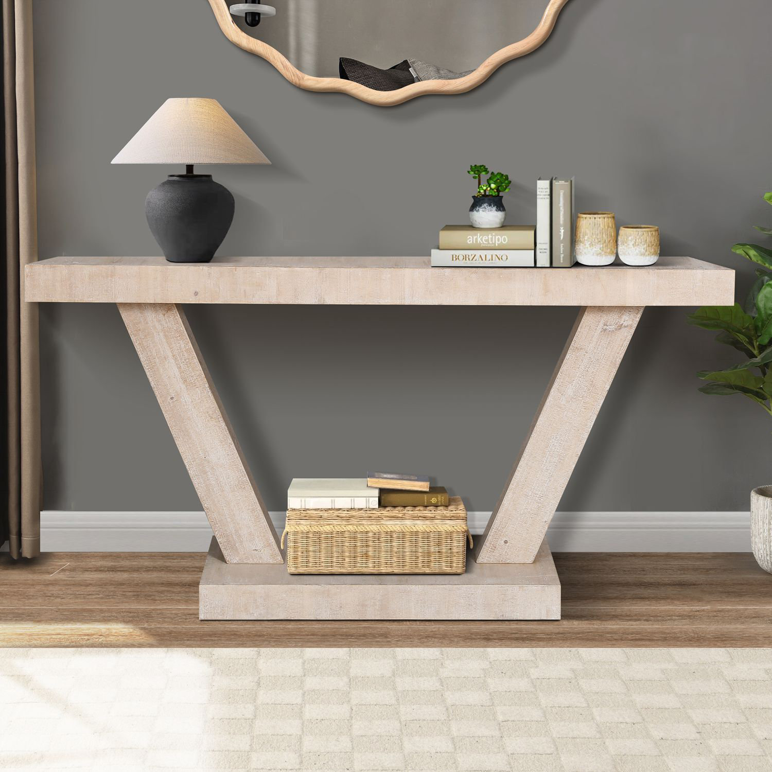 Ophelia & Co. Vintage Distressed Wood Entryway Bench with 2-Tier ...