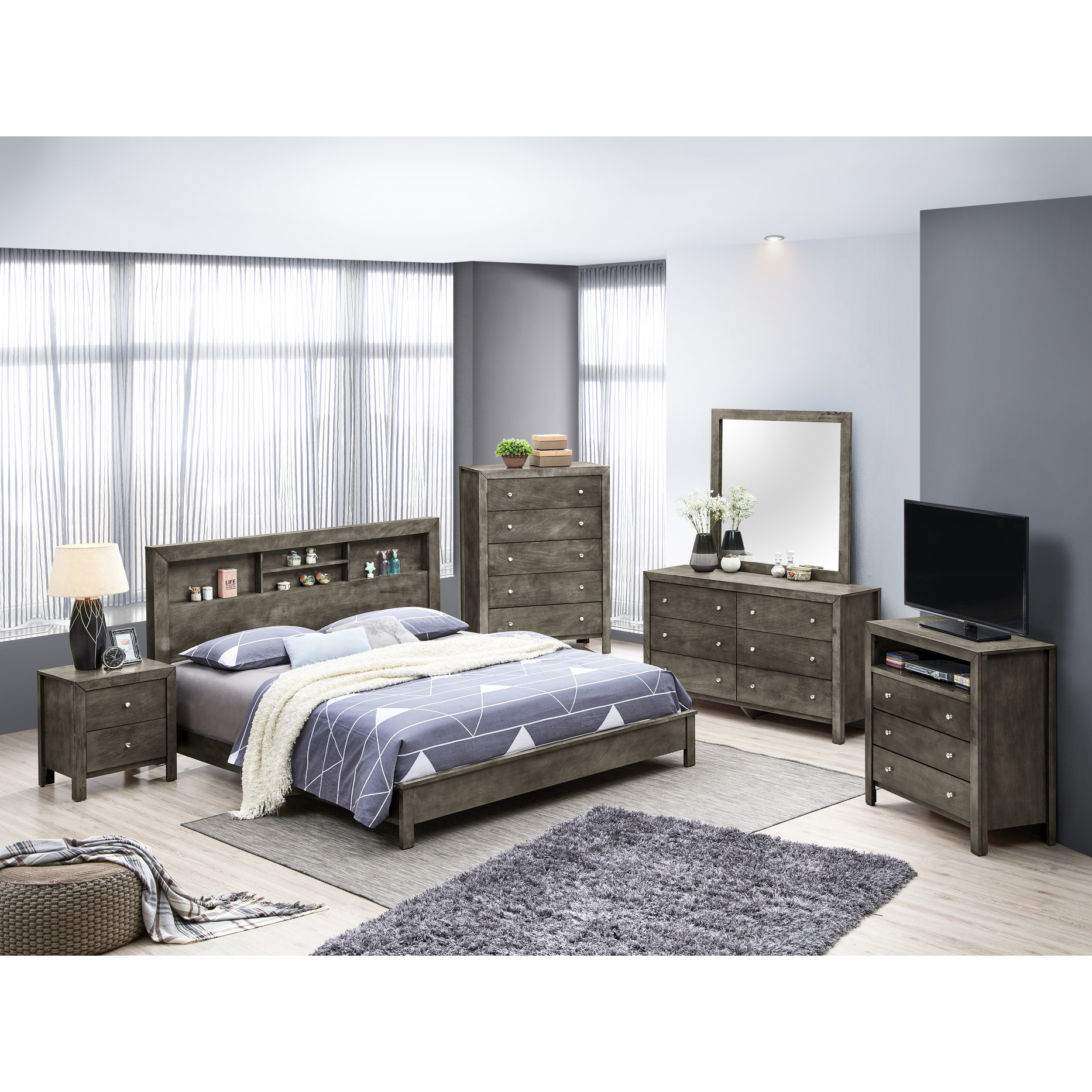 Everly Quinn Transitional King Sized Bed In Grey - And Complements ...