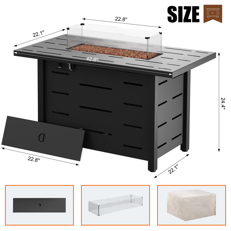 Brayden Studio® Deriso 24.4'' H x 42.9'' W Propane Outdoor Fire Pit ...