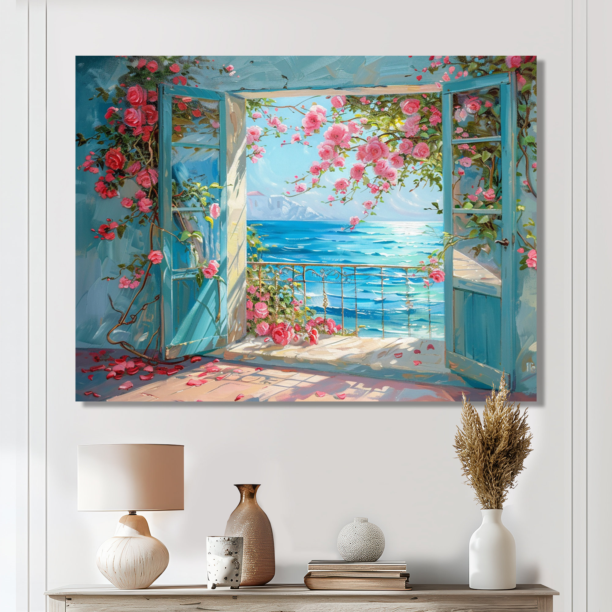 Beachcrest Home™ Beach House Blossoming Pink Roses Ocean View - Beach ...