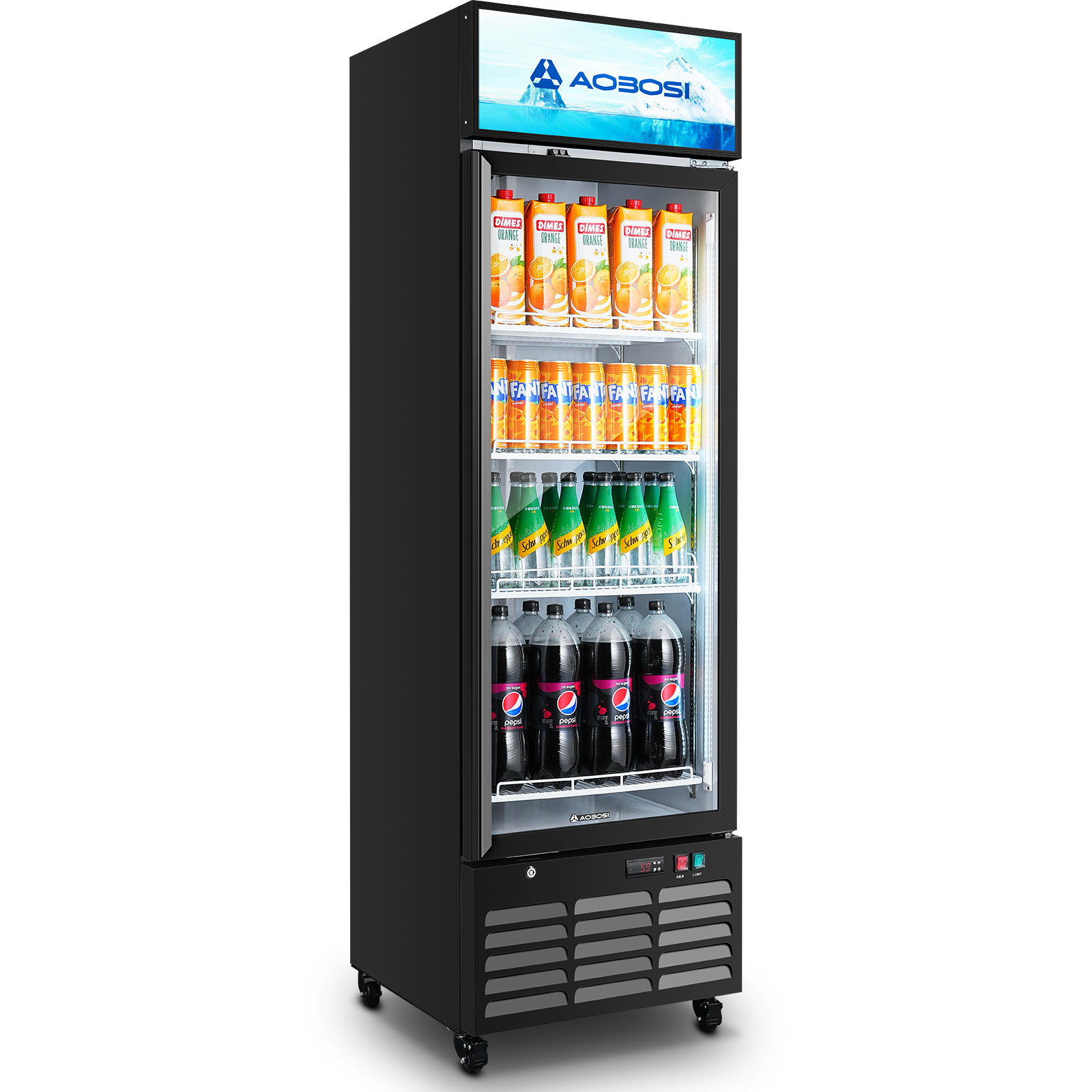 AOBOSI 12.29 Cu. Ft Commercial Beverage Refrigerator, Single Glass Door ...