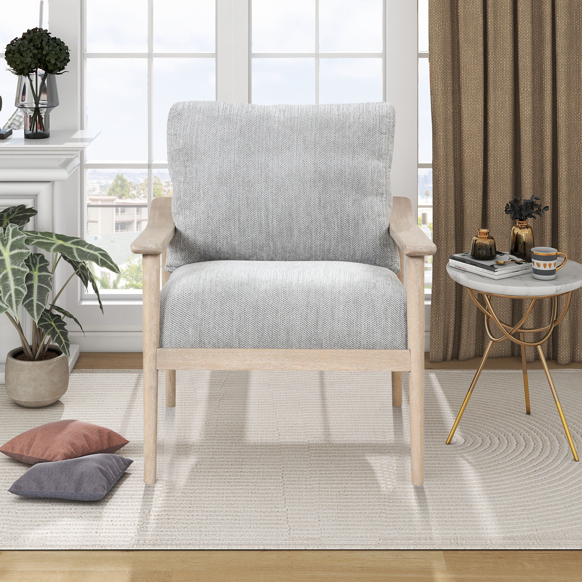 George Oliver Jolaine Linen Armchair, Accent Chair, Living Room Chairs, Bedroom Chair | Wayfair