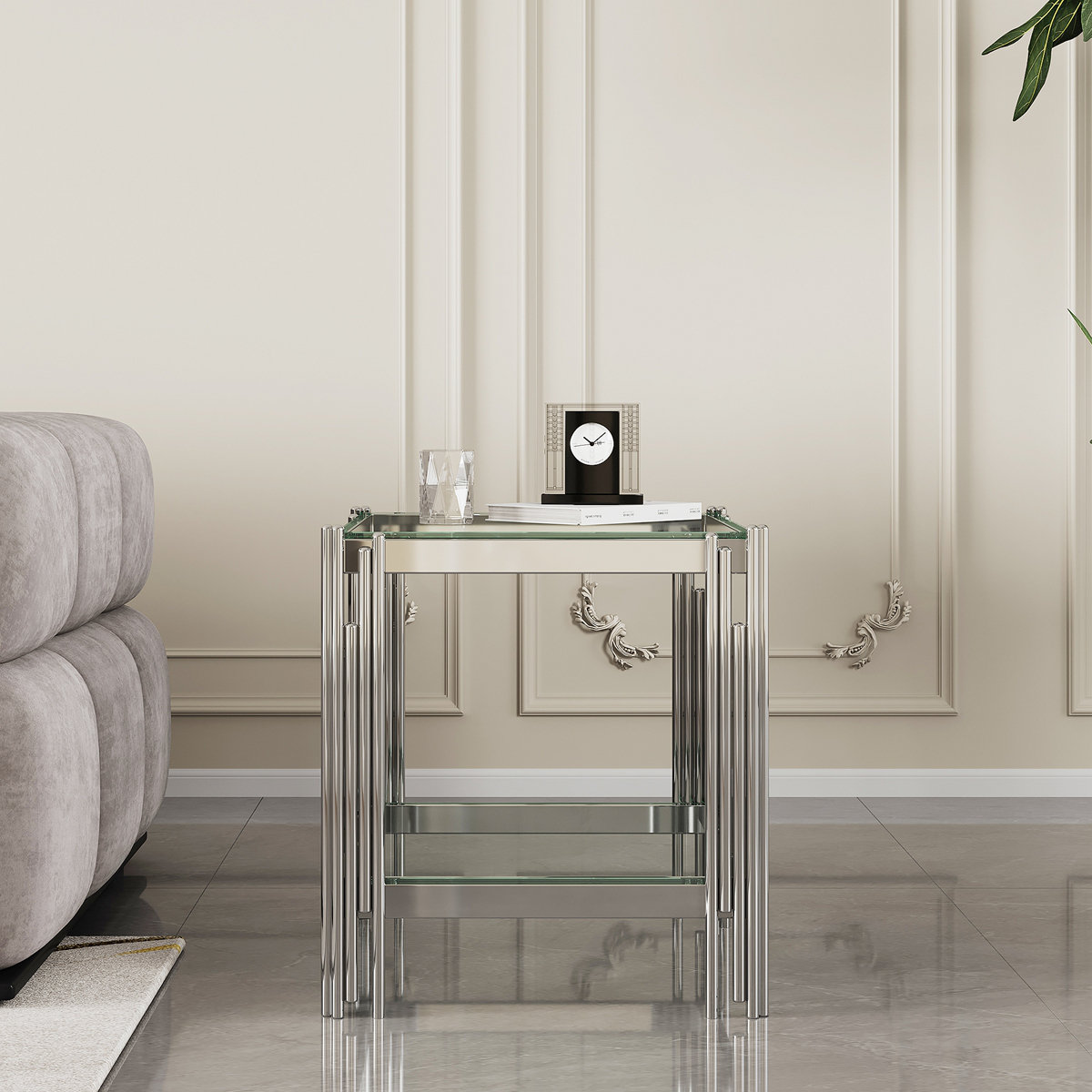 Mercer41 Top And Bottom Double Layer Tempered Glass End Table And ...