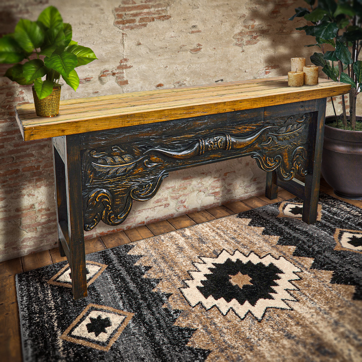 Bungalow Rose Console sculptée corne et plume - Wayfair Canada