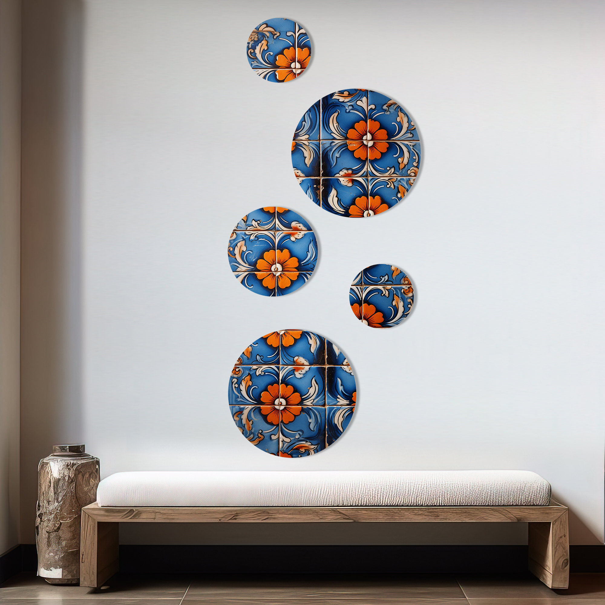 Lark Manor™ Floral Boho Blue And Orange Tile Mosaic 3 - Boho Mosaic ...