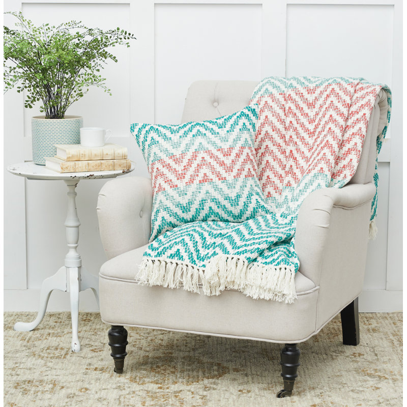 C&F Home Chevron Coral and Green Throw Blanket | Wayfair