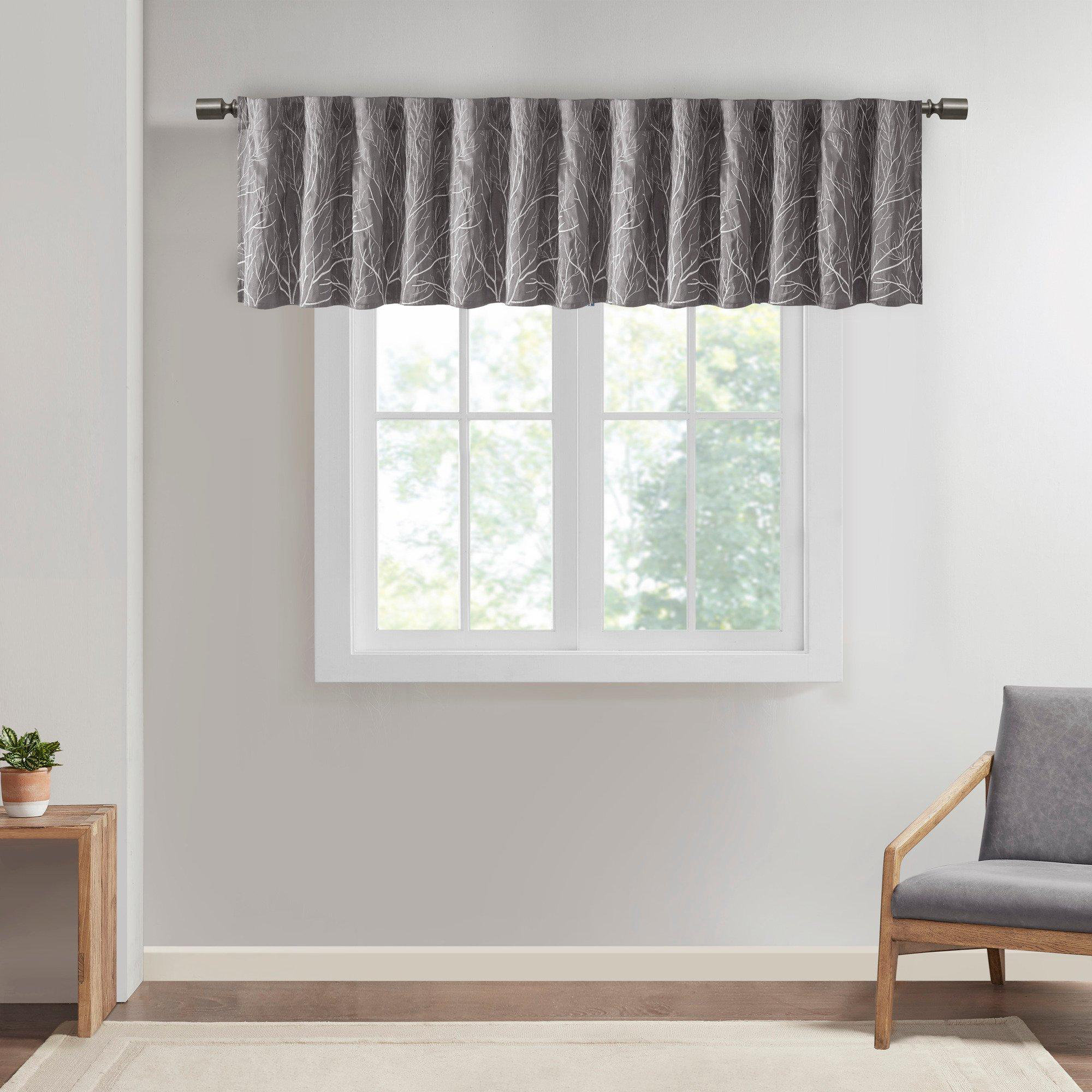 Wildon Home® Faux Silk Embroidered Window Valance Grey 50x18" | Wayfair