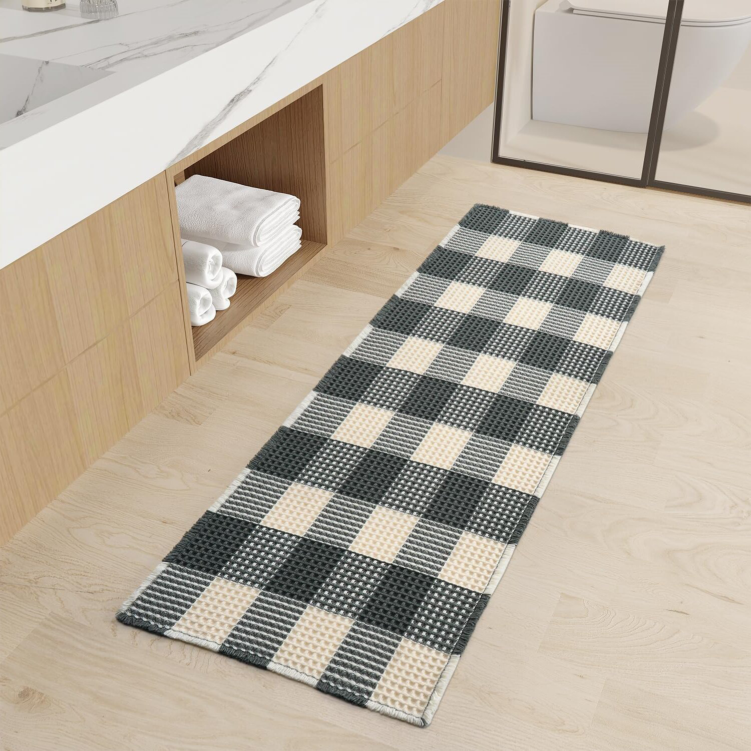 ENOLIL Non Slip Bathroom Runner Rug, Boho Bath Mat Washable | Wayfair