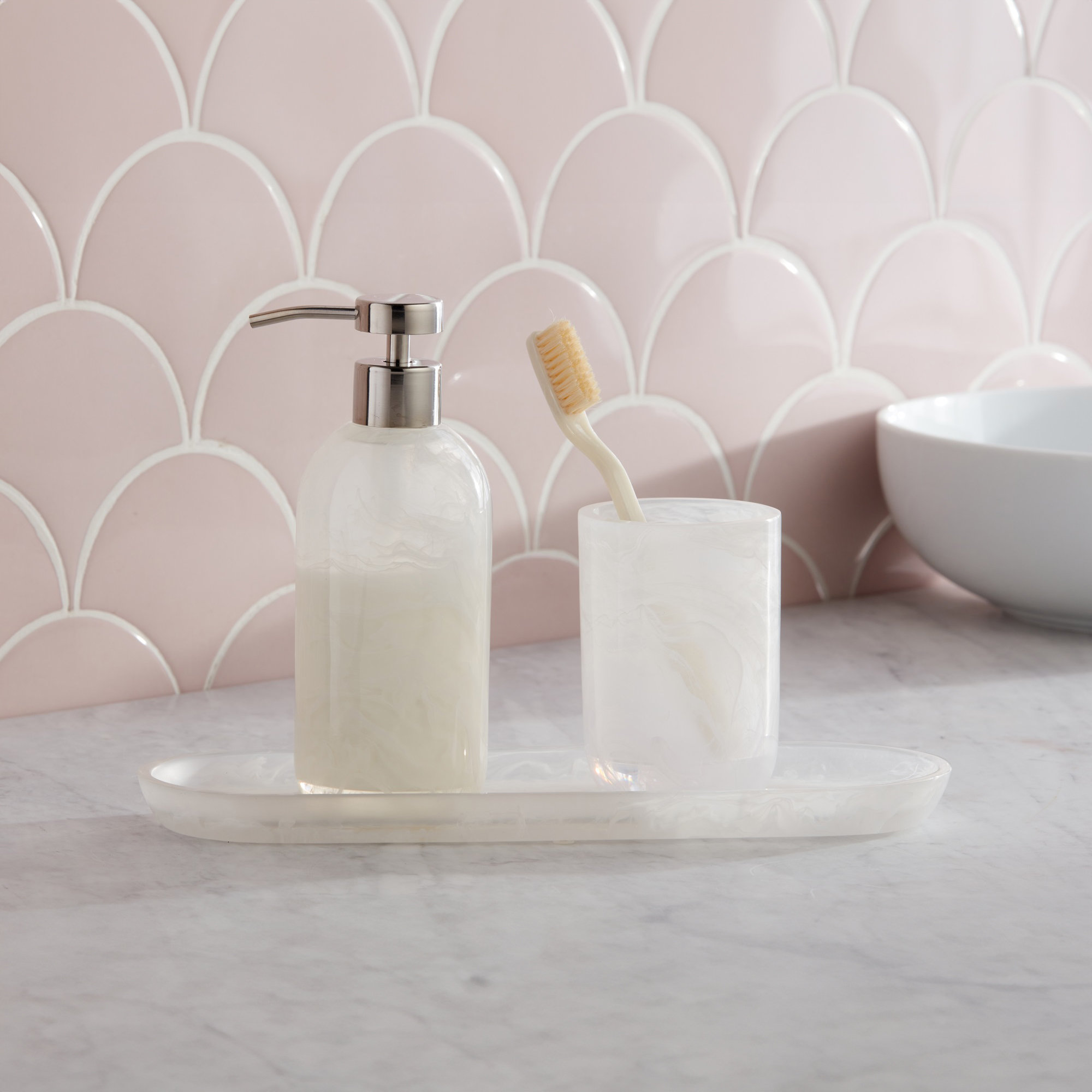 Roselli Trading Company Clouds 3 pc Bath set (tumbler, lotion, amenity ...