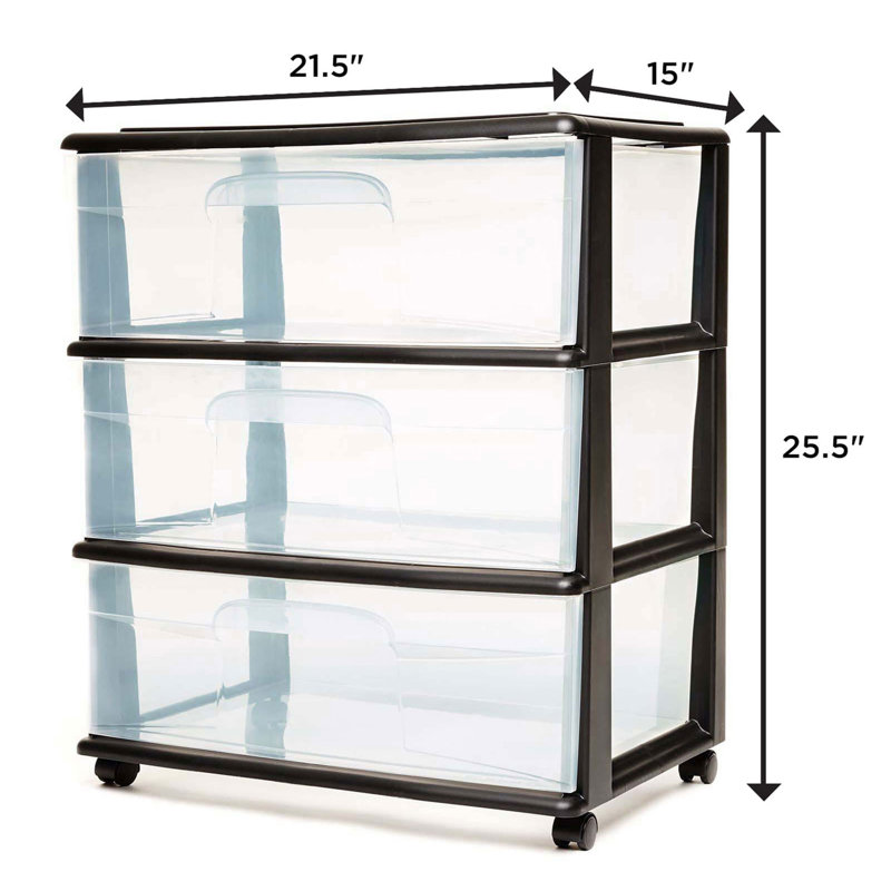 Homz Tall Solid Plastic 3 Drawer Storage Cart with Wheels & Reviews ...