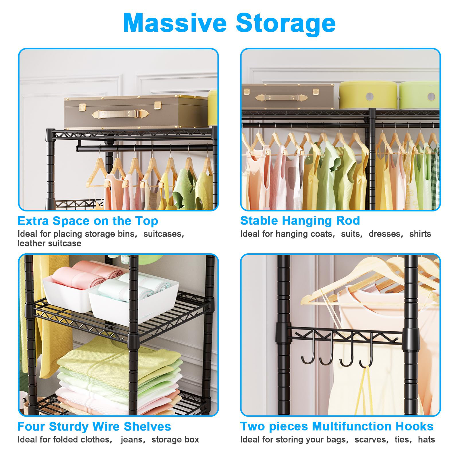 Co-t Heavy Duty Garment Rack With Lockable Wheels, Adjustable Closet ...