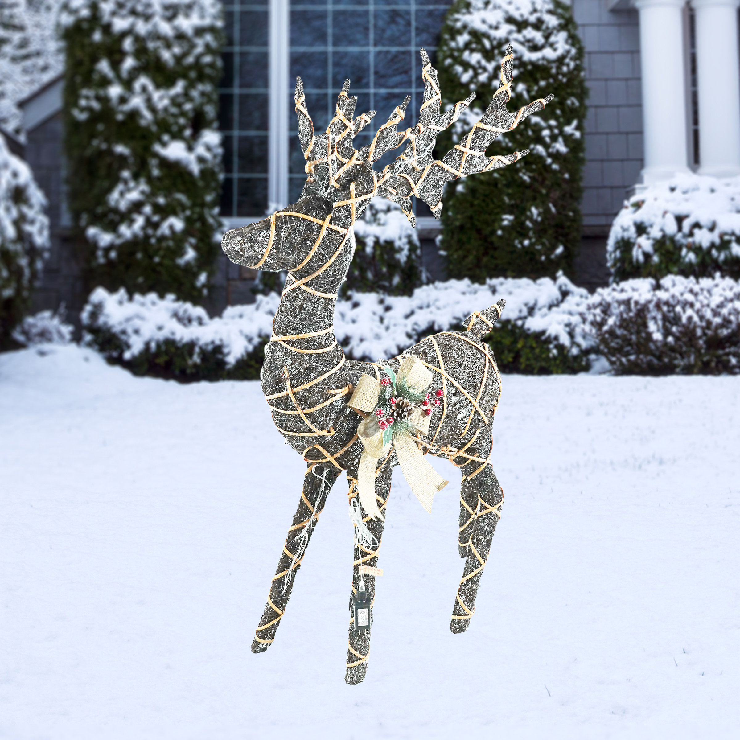 The Holiday Aisle® Twig with Natural Rattan Wrapped Reindeer and Warm ...