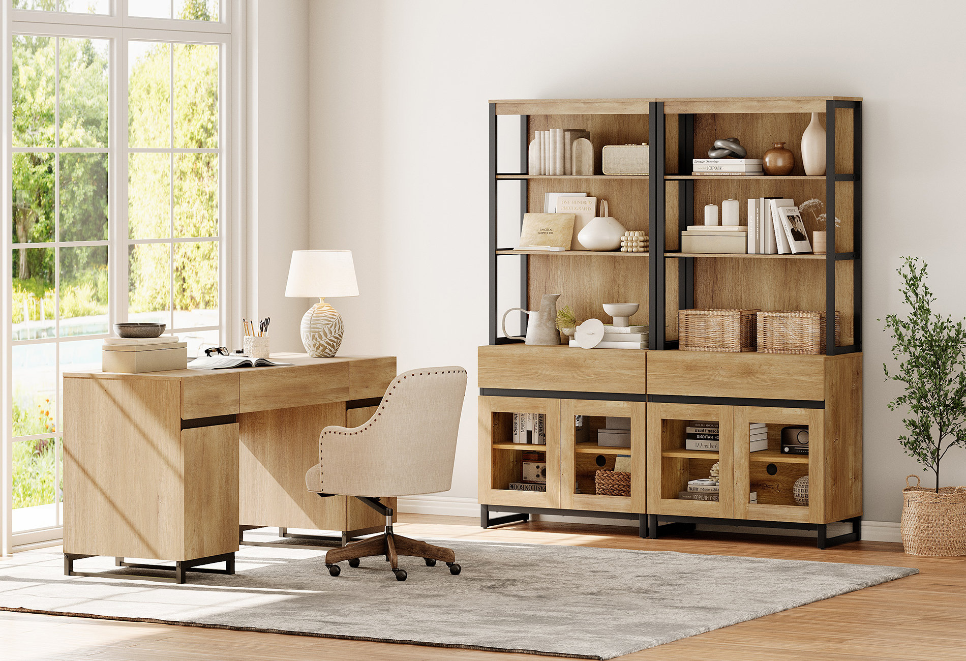 Charlton Home Home Office Furniture Set: 59In Modern Executive Desk ...