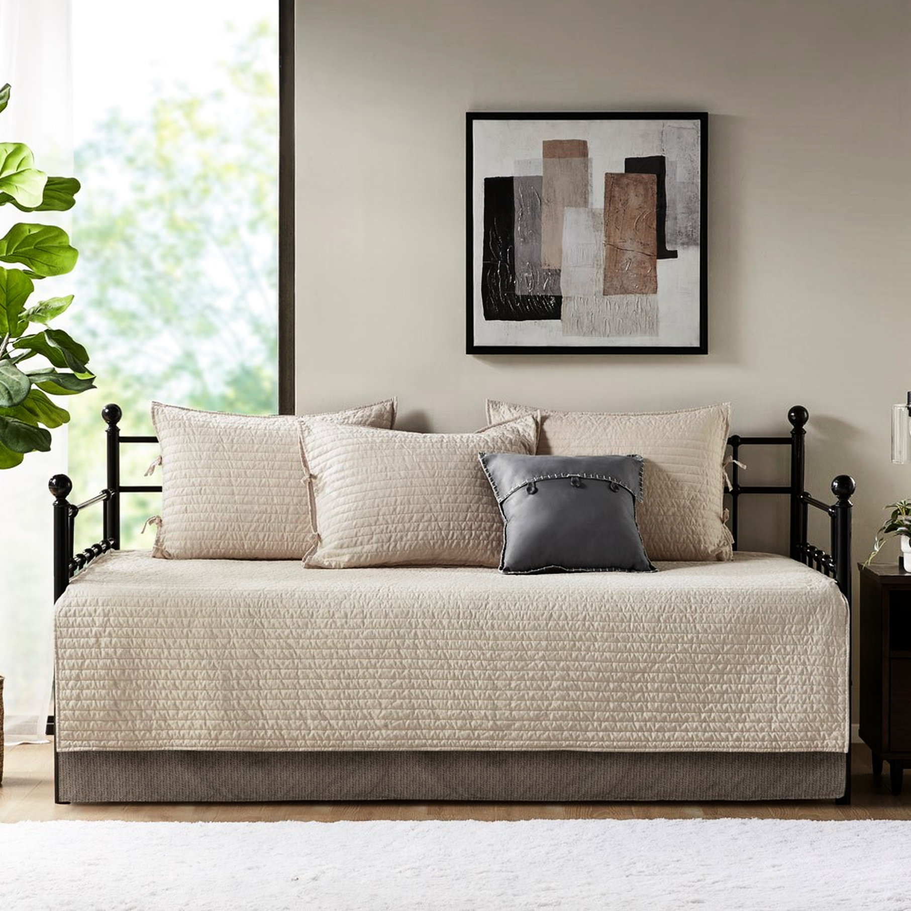 Banior Daybed Cover - Reversible Plaid And Solid 3 Shams 1 Decorative ...