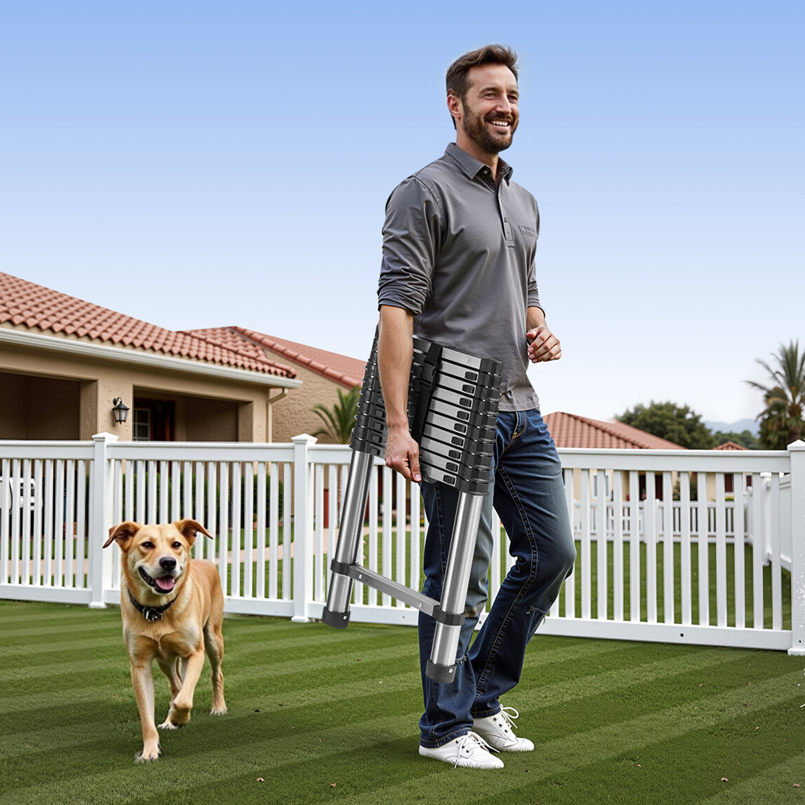 WFX Utility™ Telescoping Ladder Stainless Steel Extension Step 10.5 ft ...