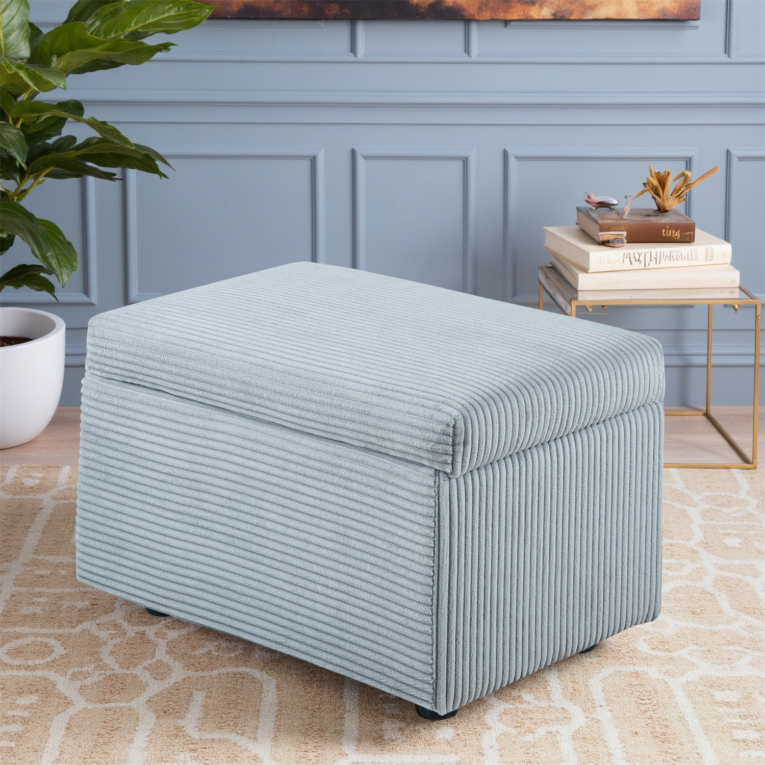 Mercer41 Large Corduroy Storage Ottoman Bench, Rectangular Foot Rest ...