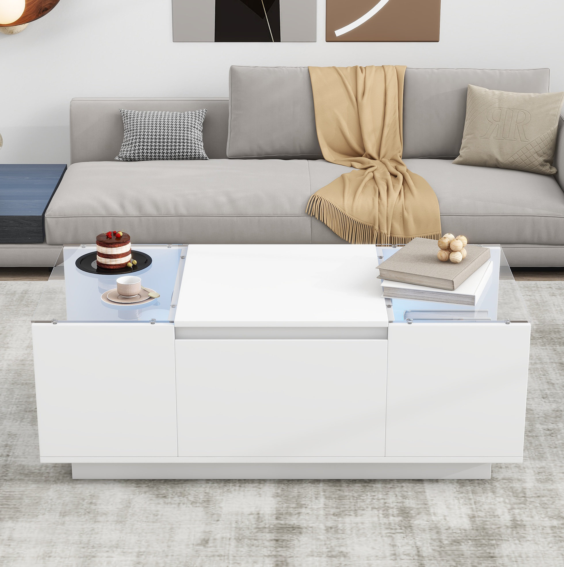 Ivy Bronx Led Coffee Table, Modern Center Table with High-Gloss Finish ...