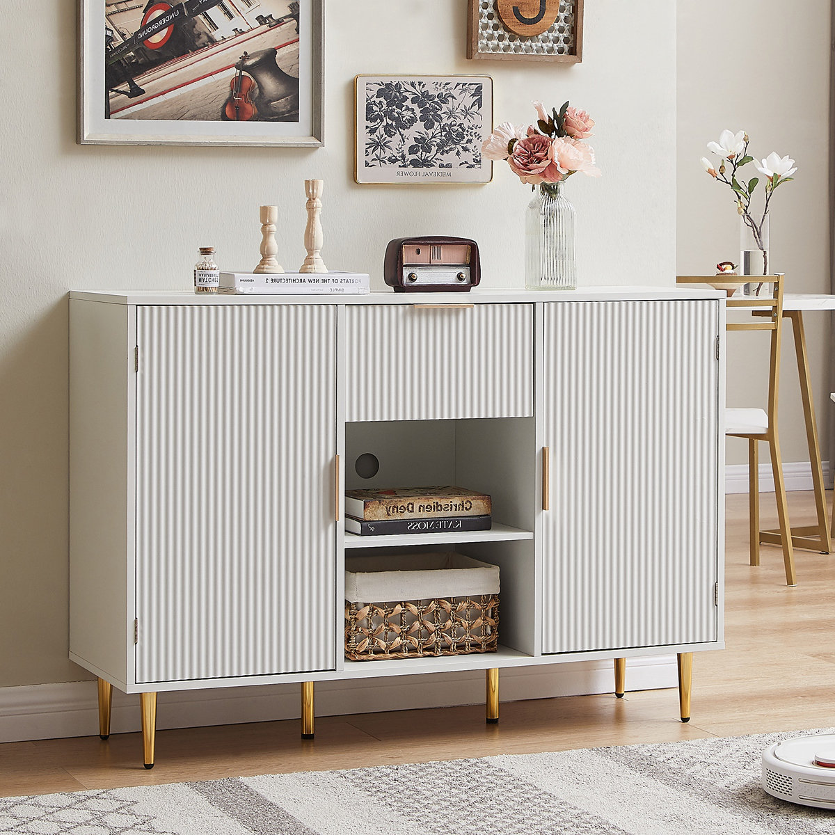 Mercer41 Storage Cabinet Wave Pattern 2 Door With Drawers Buffets & Sideboards | Wayfair