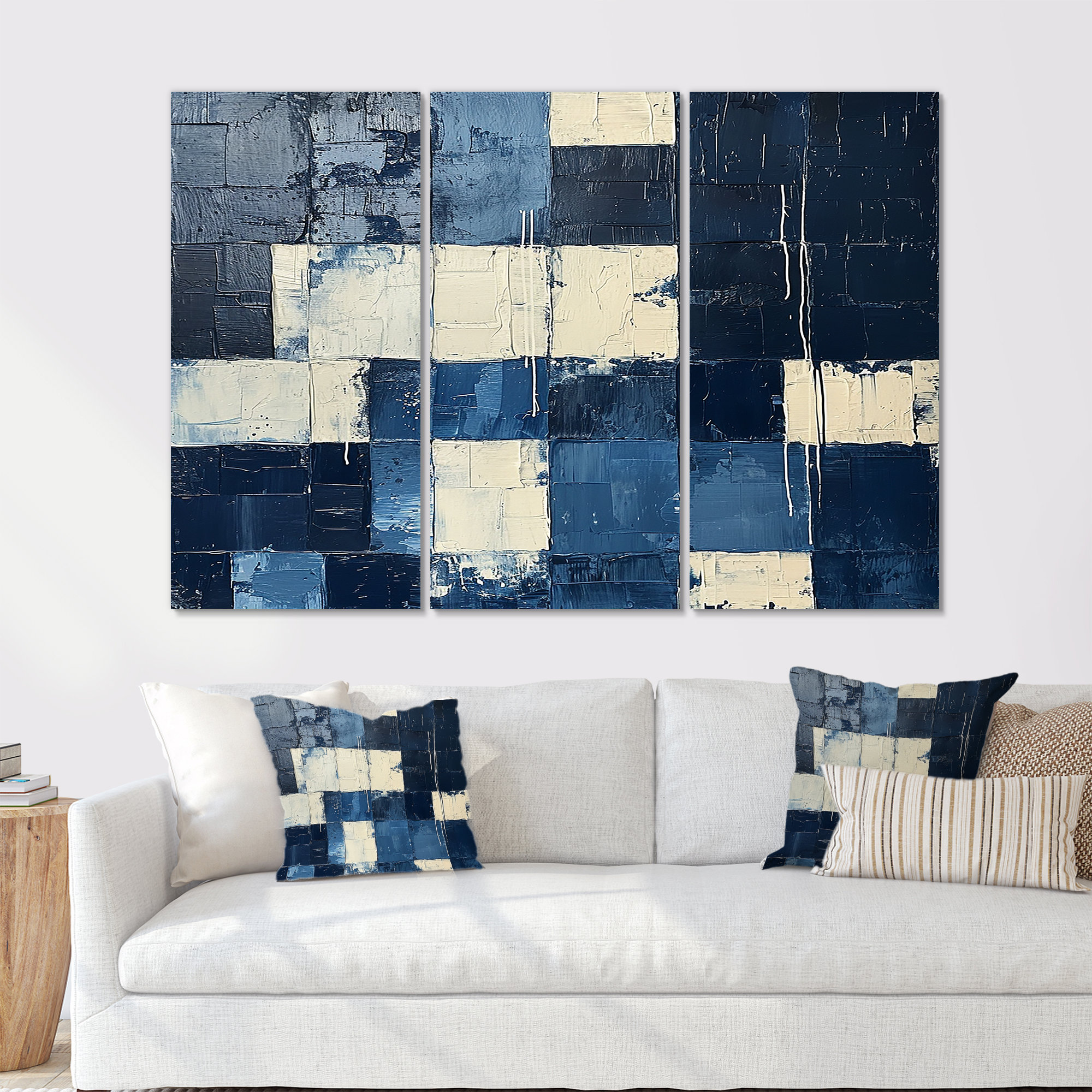 Ivy Bronx Cubist Square Royal Blue And White - Abstract Wall Art Decor ...