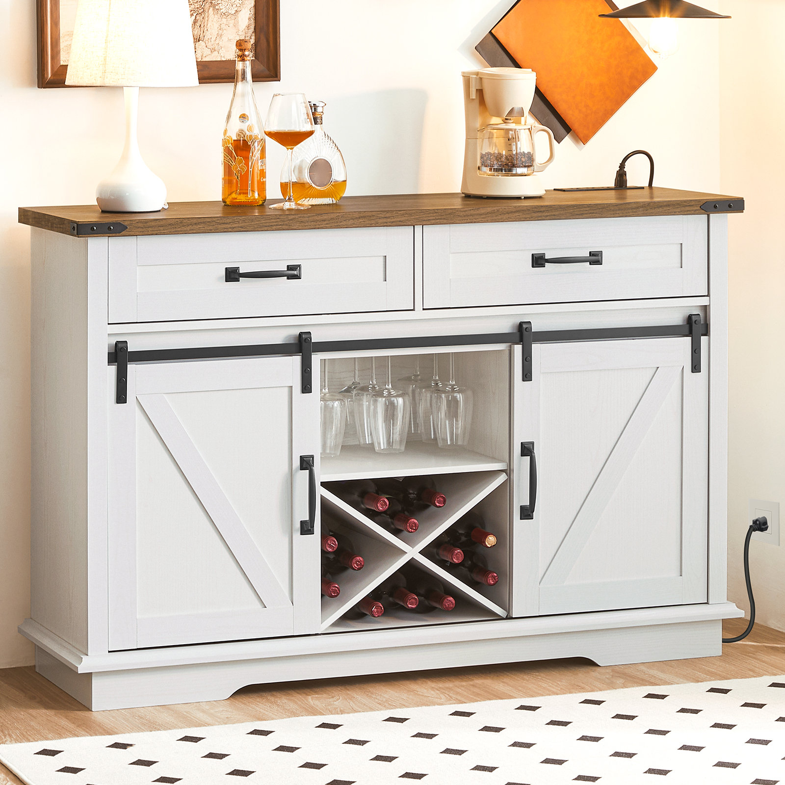 Gracie Oaks Arianys 54" Farmhouse Kitchen Buffet Cabinet Coffee Wine ...