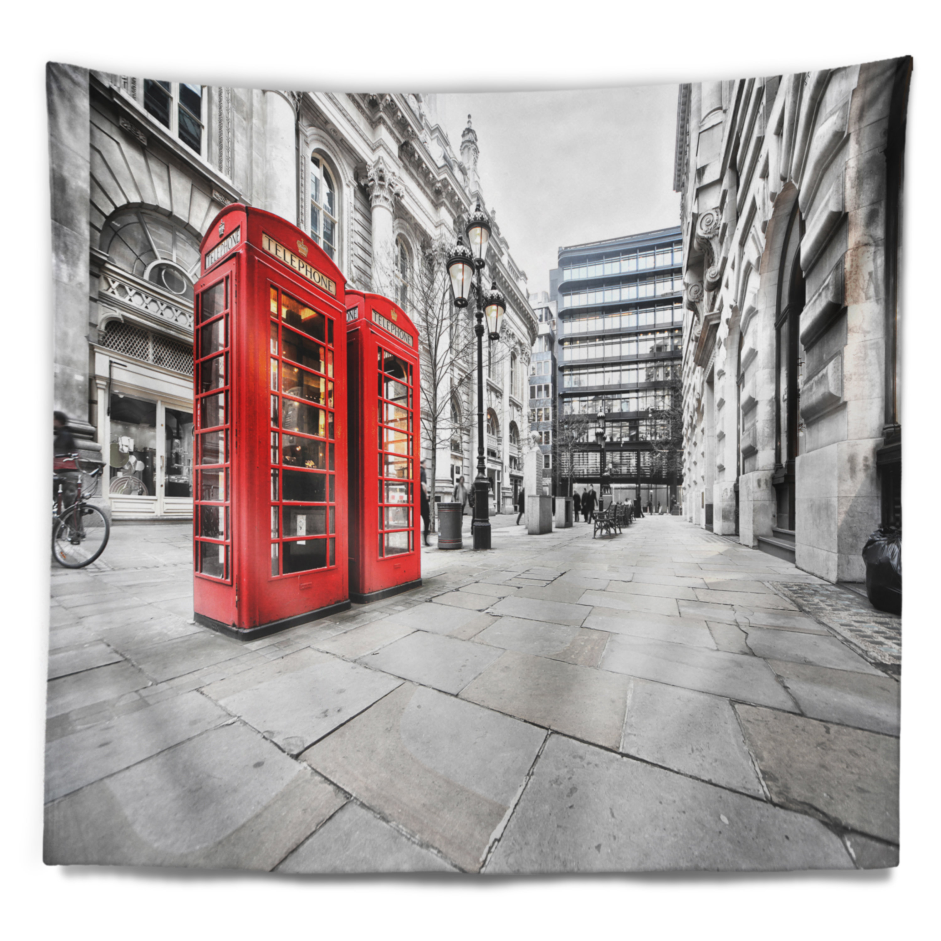 East Urban Home Cityscape Phone Booths on Street Tapestry - Wayfair Canada
