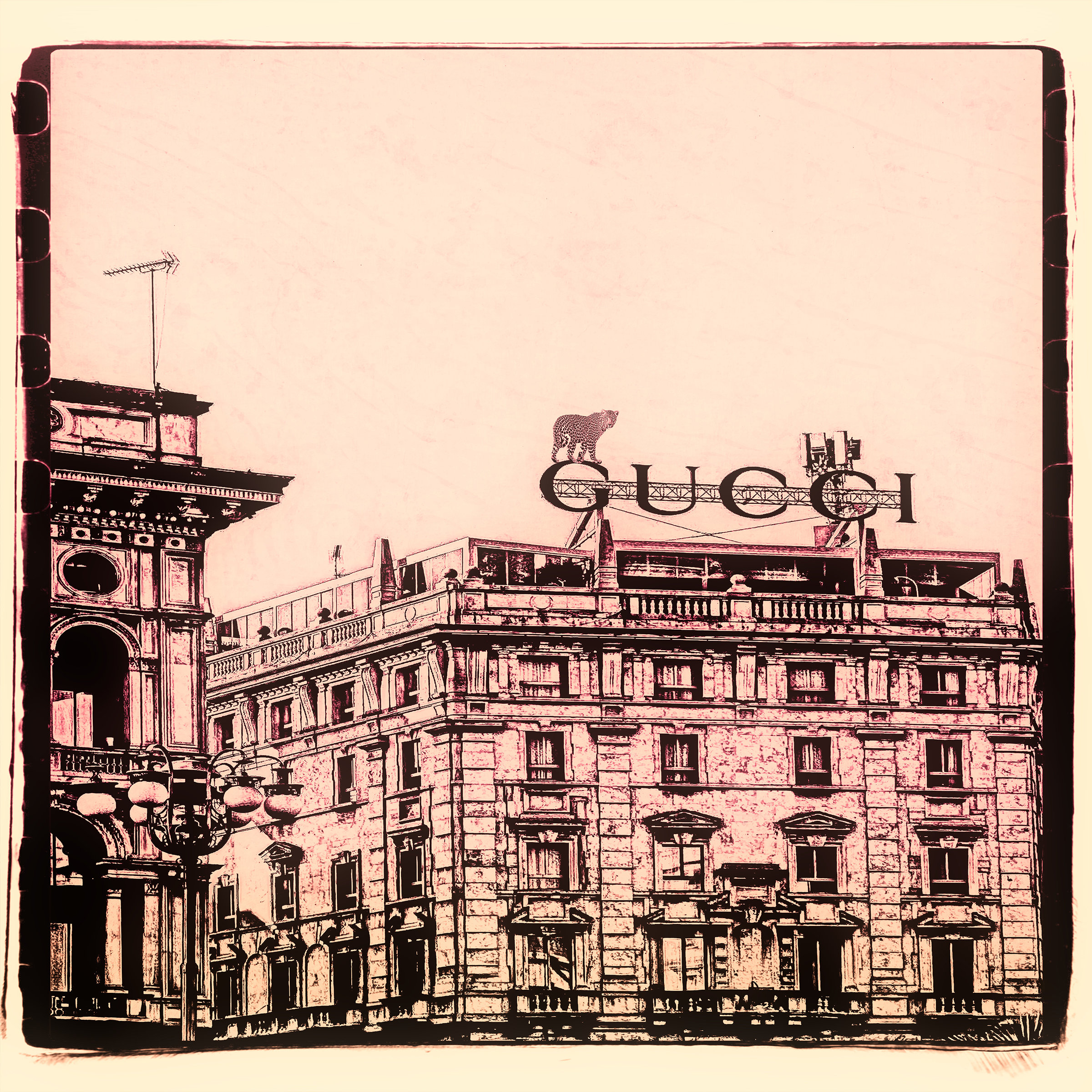 Red Barrel Studio® Gucci Building with Leopard in Inks 24x24 | Wayfair