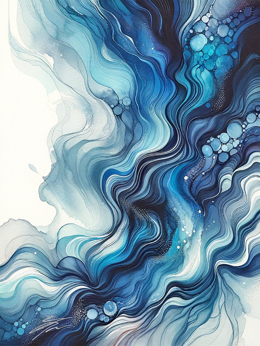 Wrought Studio™ Ocean's Whisper: Abstract Blue Swirls Resin Artwork on ...