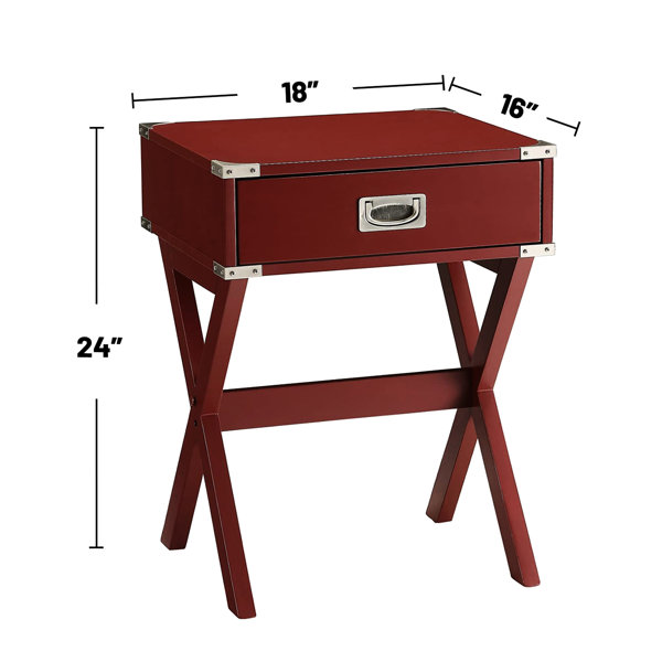 17 Stories Red Square Side Table With Metal Corner Accents, Kd, Wooden ...