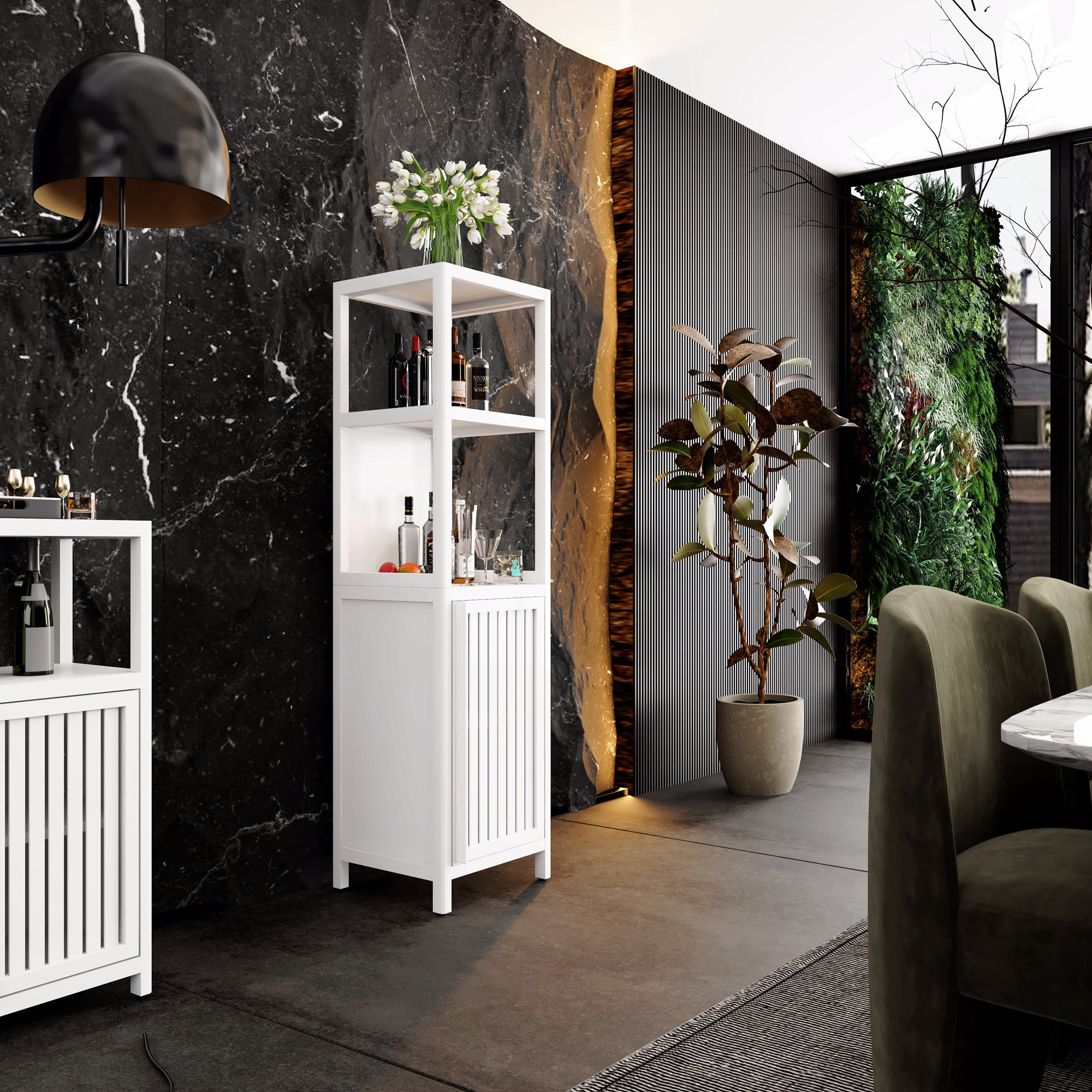 Ebern Designs A 52-Foot-Tall White Linen Tower Bamboo Storage Cabinet ...