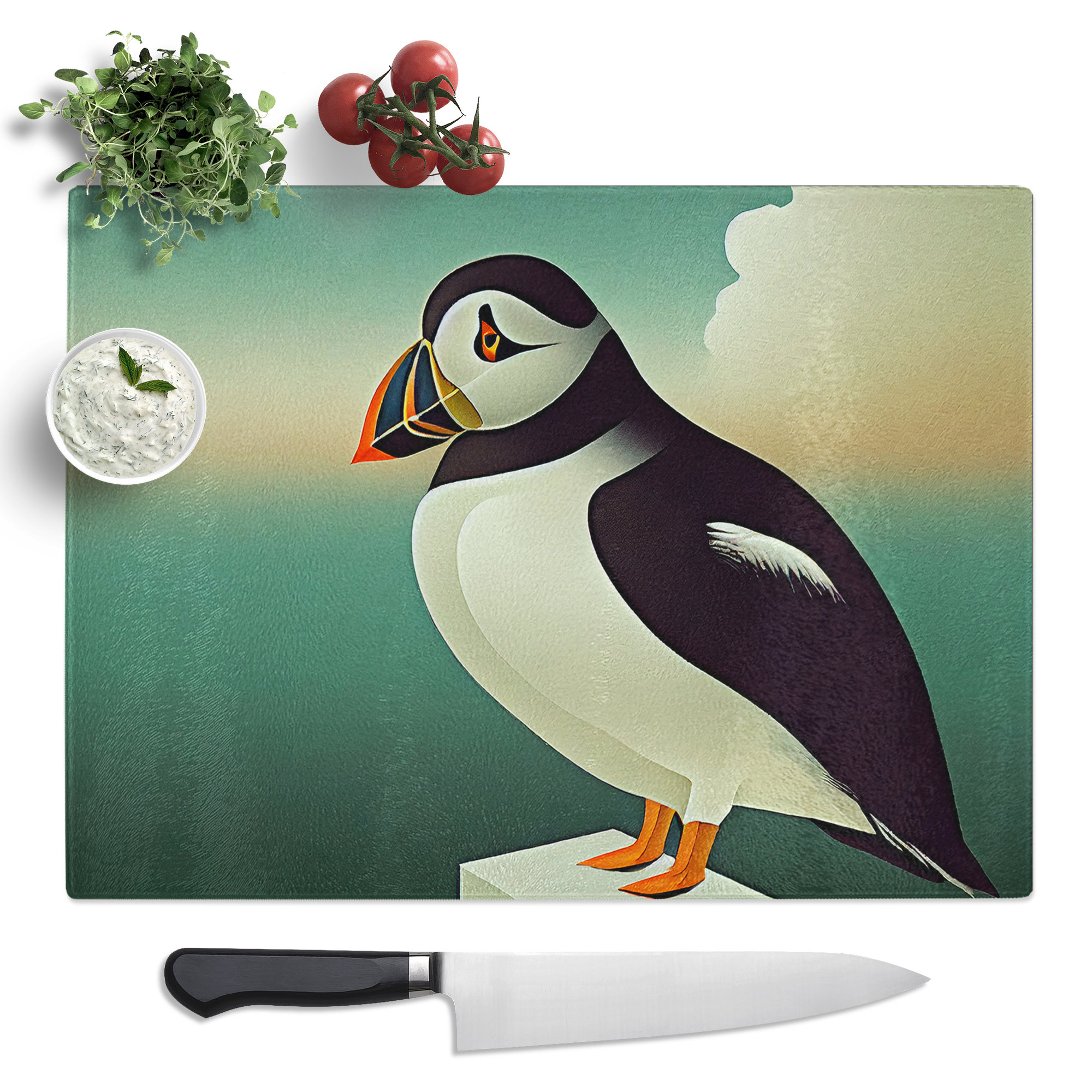 Metro Lane Pleasant Puffin Bird Glass Chopping Board | Wayfair.co.uk