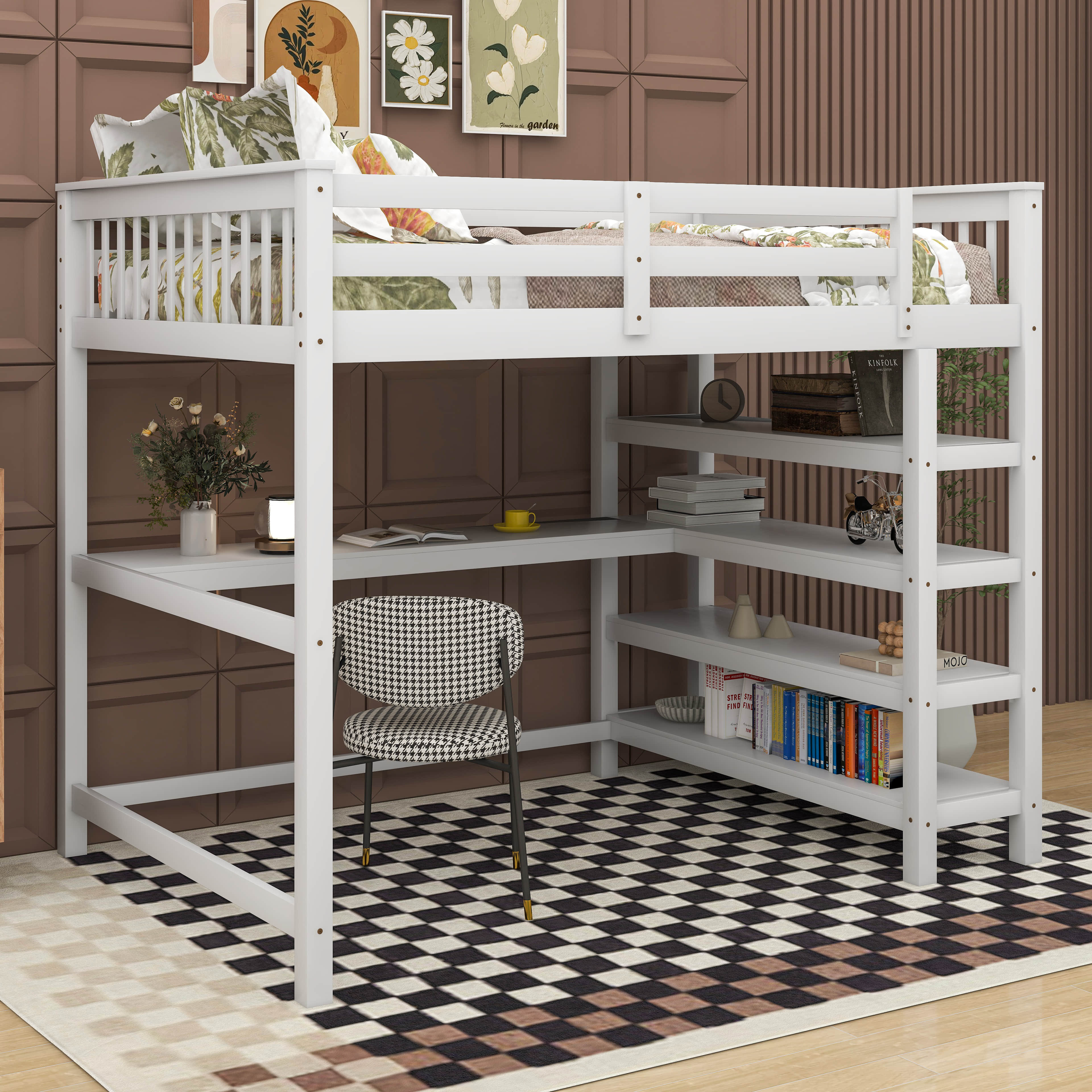 Harriet Bee Jazzmaine Full Size Loft Bed with Storage Shelves and Under ...