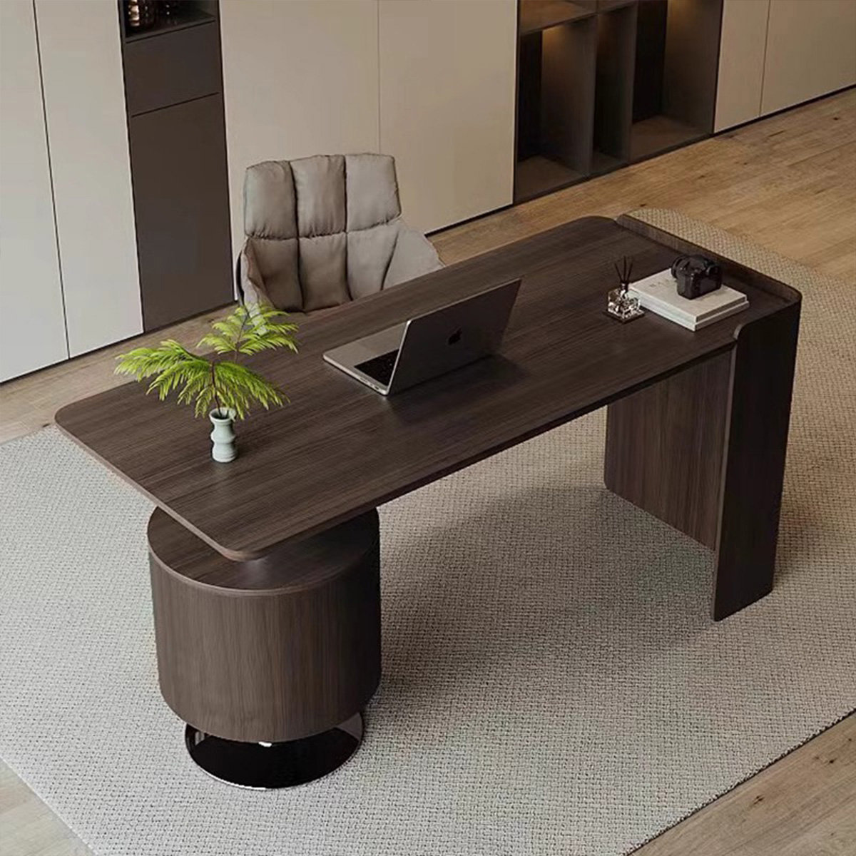 Hokku Designs Italian Modern Luxury High-End Smoked Oak Desk | Wayfair