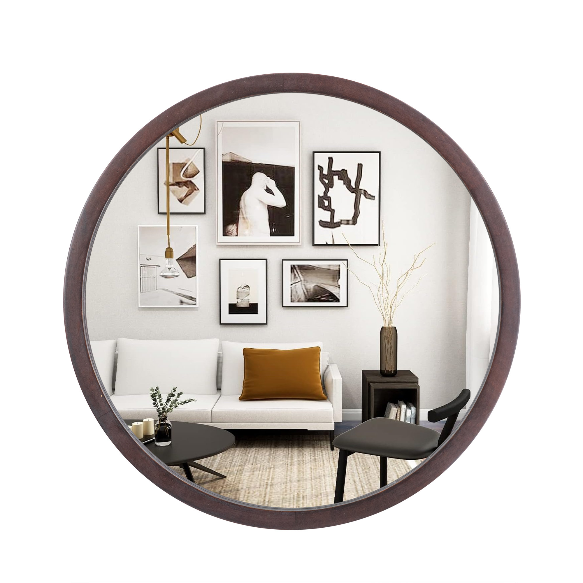 Red Barrel Studio Round Wood Mirror, 20 Inch Wood Frame Mirror, Modern ...