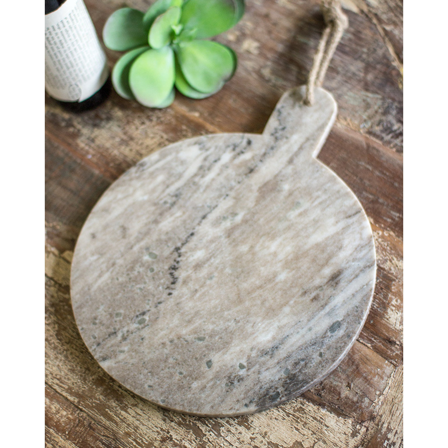 Kalalou Round Grey Marble Cutting Board With Jute Hanger (Mini 2) | Wayfair