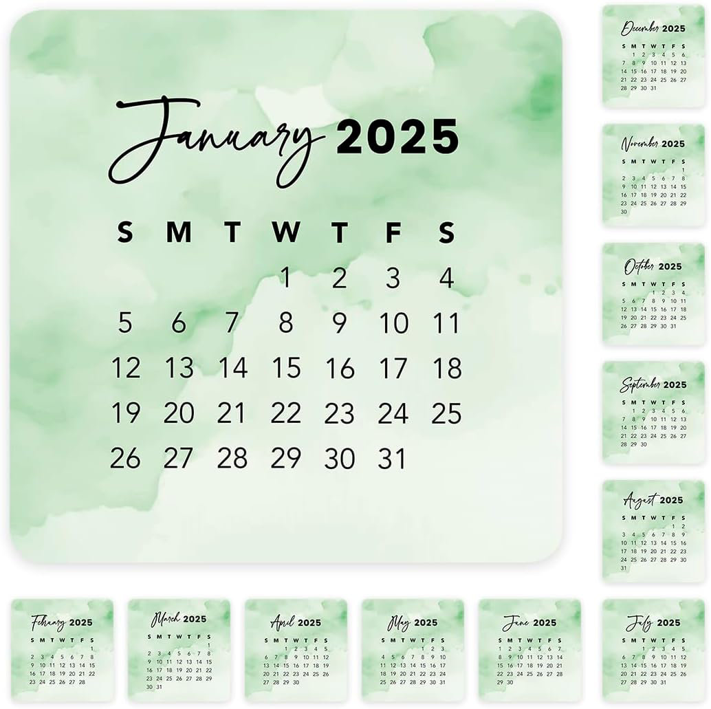 Wrought Studio™ Green Watercolor Small Month Planner Labels Mini Square ...
