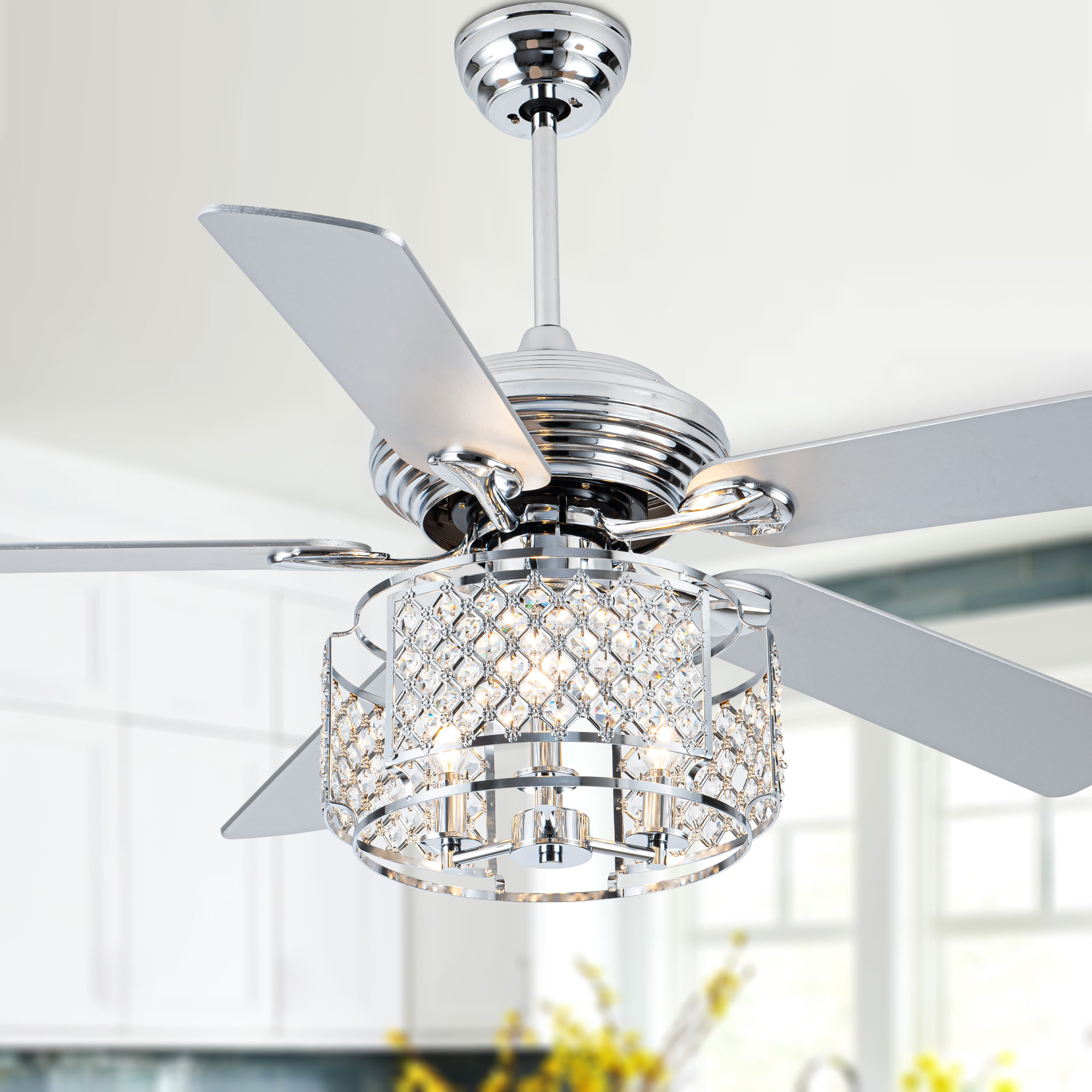 House of Hampton® Swaoki 52 in. Chrome Glam Crystal Caged Ceiling Fan ...
