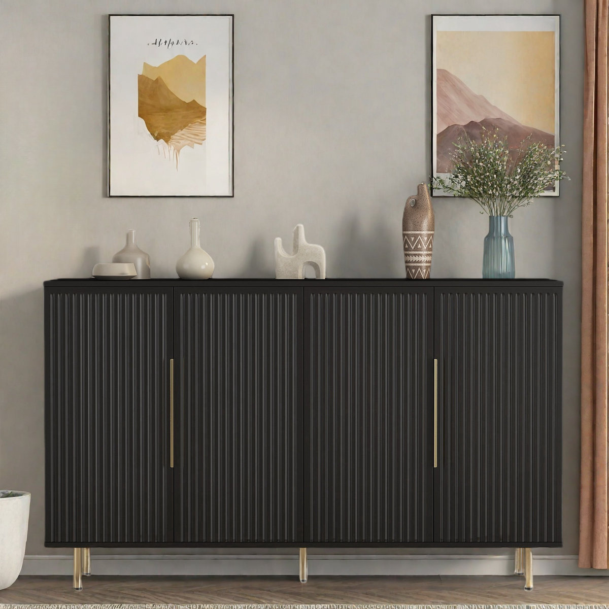 Mercer41 Sideboard With Adjustable Shelves And 4 Doors Fluted Panel ...