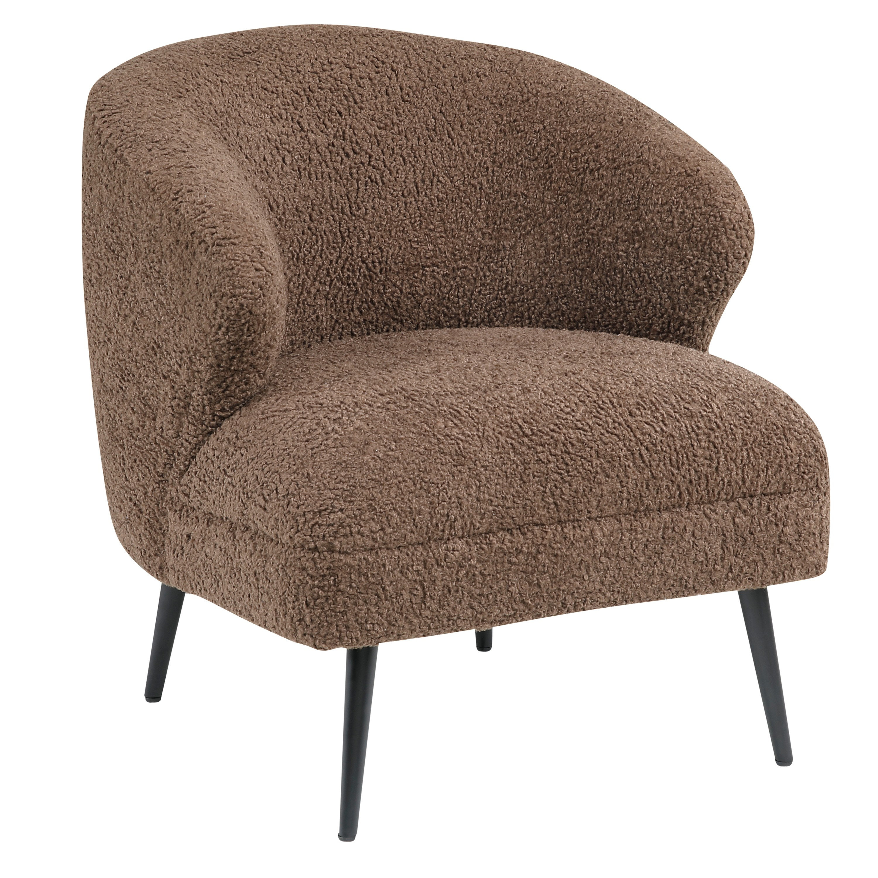 Benjara Neda Accent Chair, Soft Brown Boucle, Curved Barrel Back | Wayfair