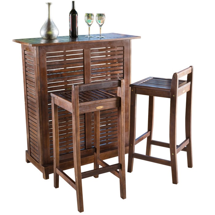 Lark Manor Aloria Solid Wood Bar Set with Stools & Reviews | Wayfair