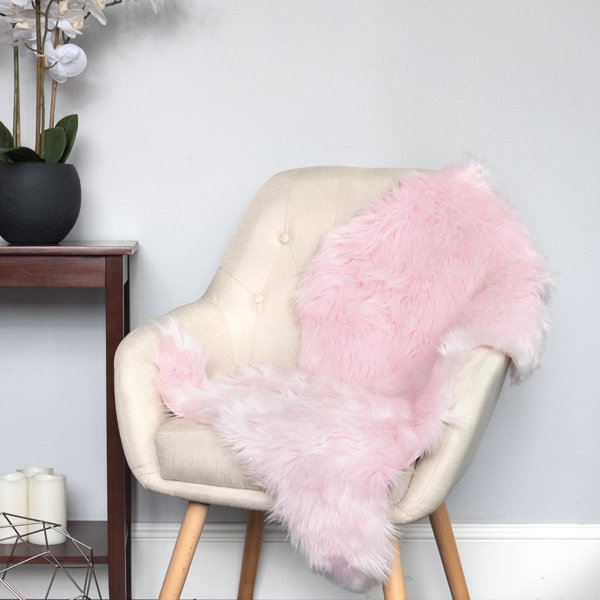 House of Hampton® Fluffy Faux Sheepskin Fur Rug or Chair Throw 3' x 2 ...