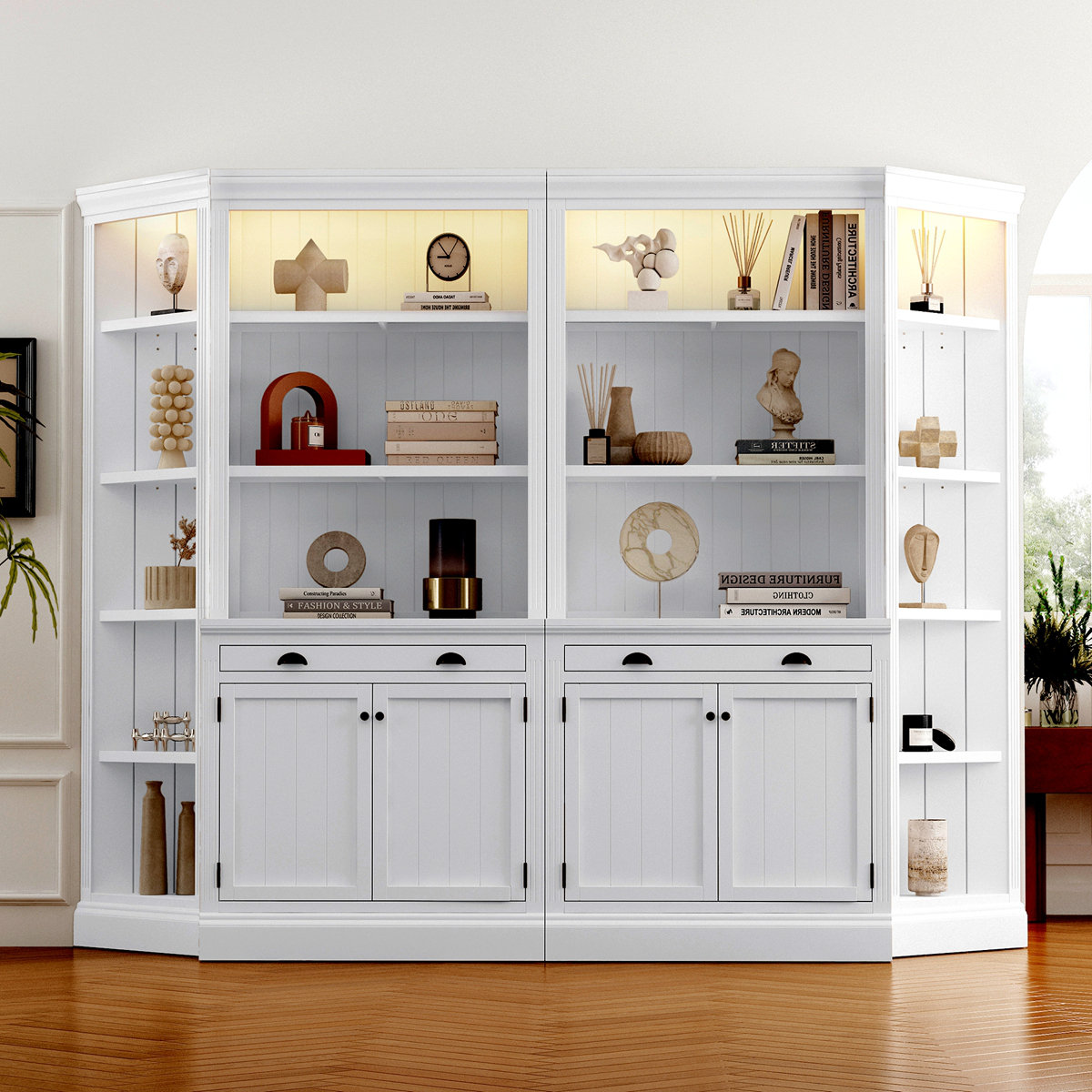 WANDINGT 83.4" Tall Wood Bookcase, Home Decor Bookshelves Suite With ...