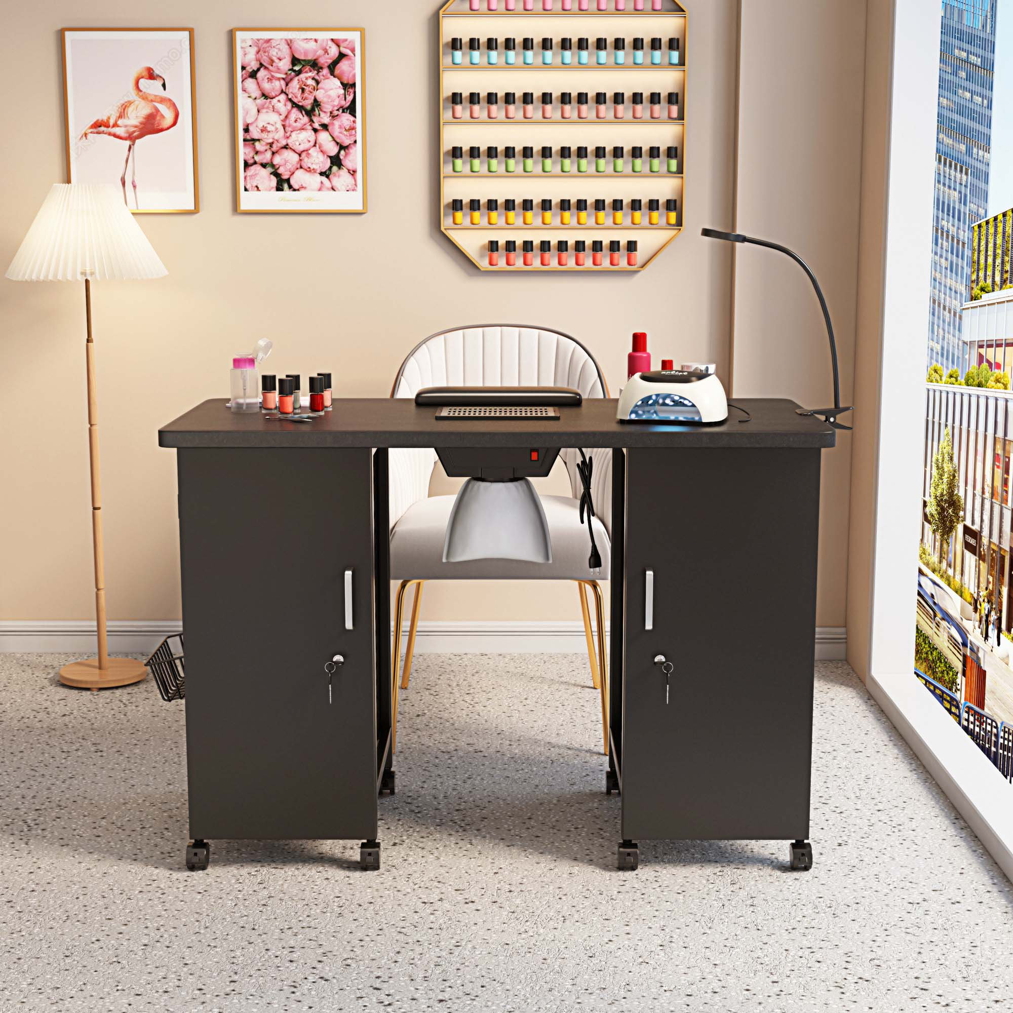 Latitude Run® Manicure Table Nail Desk Iron Single Cabinet | Wayfair