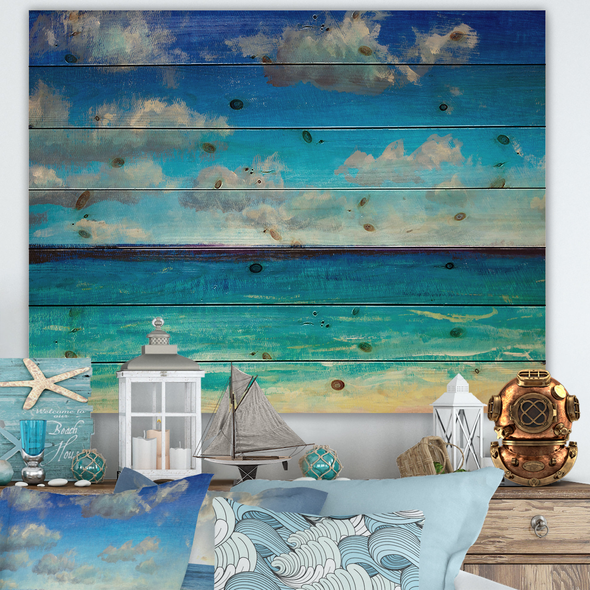 East Urban Home Fiji White Beach Blue Ocean - Coastal Print On Natural ...