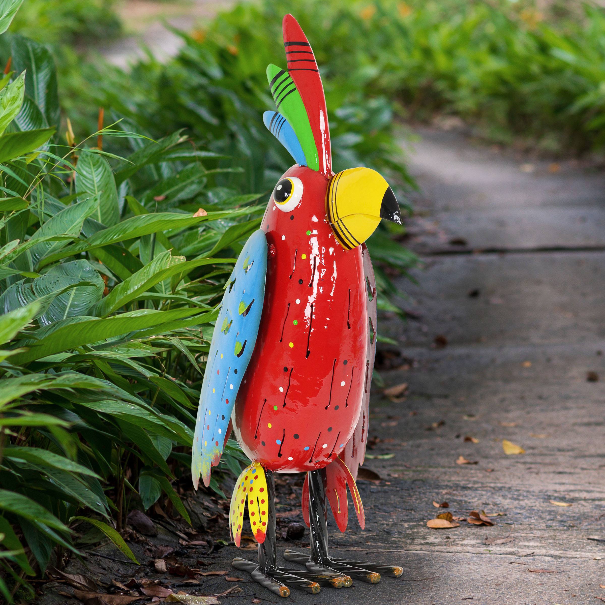 Exhart Colorful Metal Garden Bird Statue, 19 Inch | Wayfair