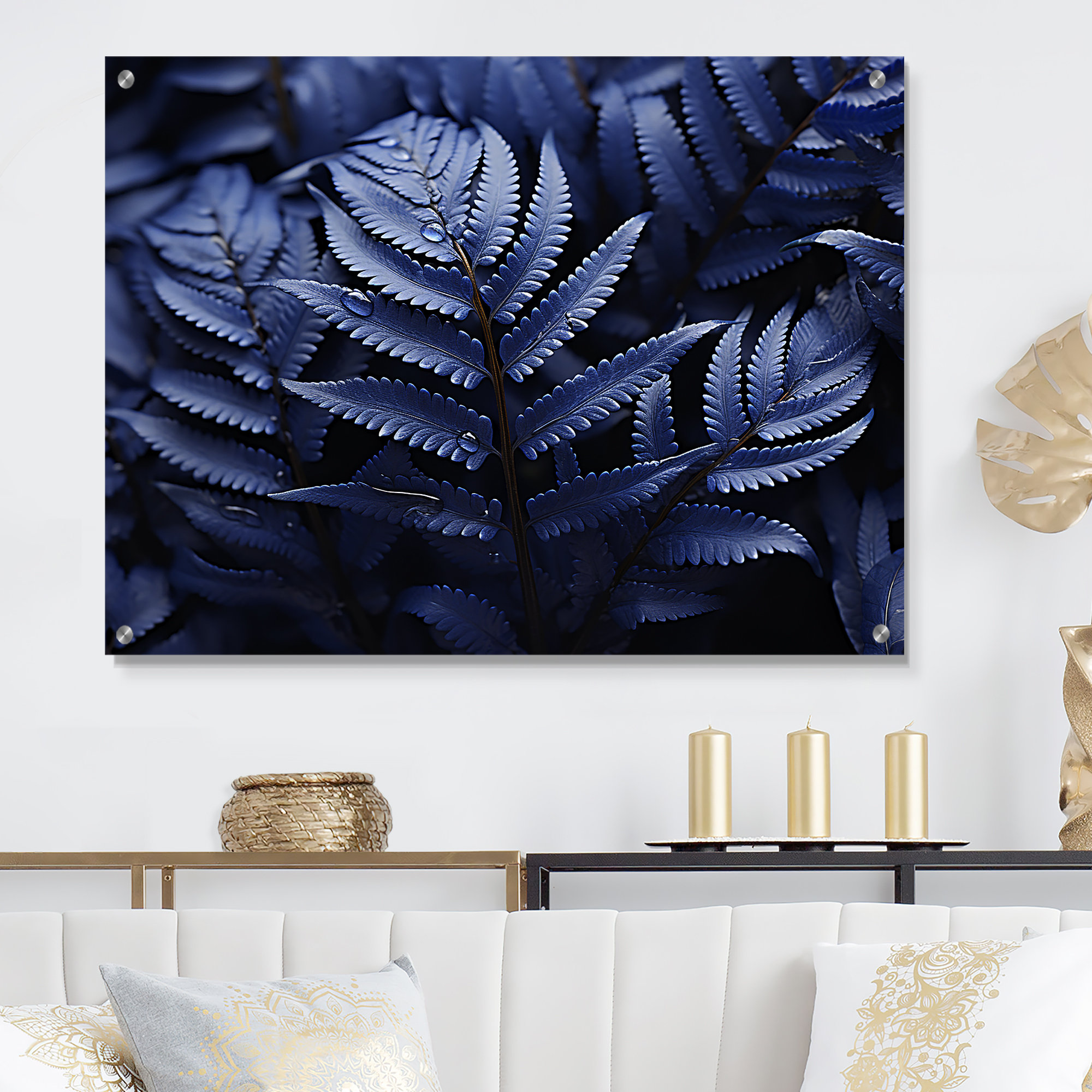 Design Art Blue Ferns Indigo Tranquility I - Ferns Acrylic Wall Art ...